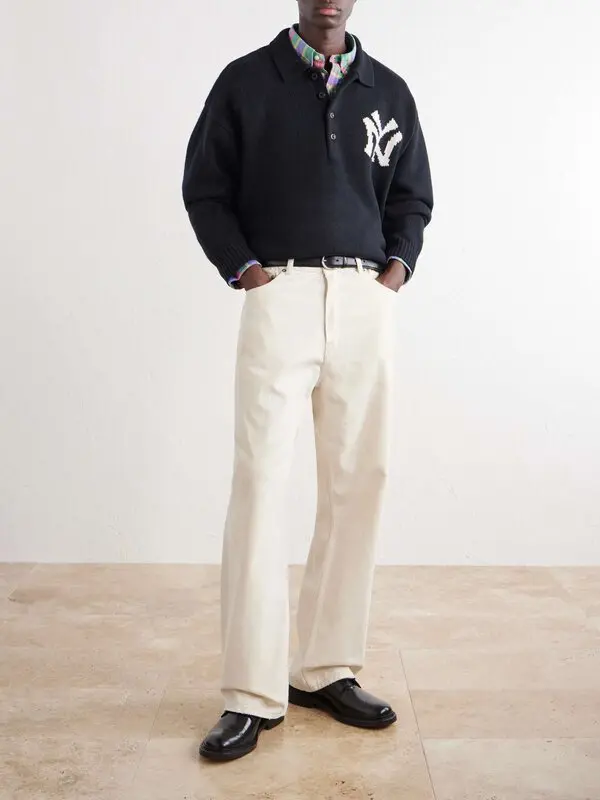 Polo Ralph Lauren Mlb Logo-intarsia Wool And Cashmere-blend Polo Shirt