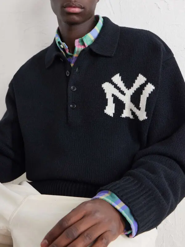 Polo Ralph Lauren Mlb Logo-intarsia Wool And Cashmere-blend Polo Shirt