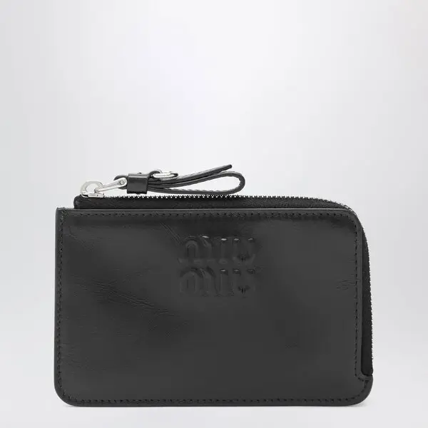 Miu Miu Zip Card Holder In Calfskin Leather - Black