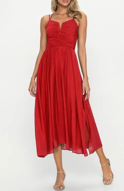 Cupshe Smocked Strappy Sleeveless Midi Dress - Red