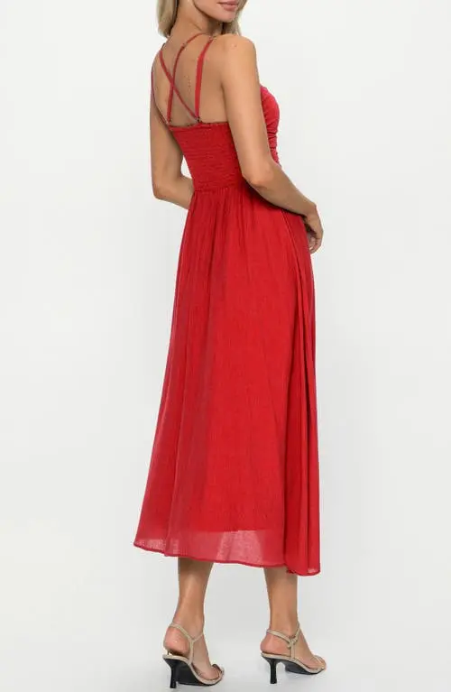 Cupshe Smocked Strappy Sleeveless Midi Dress - Red