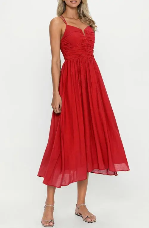 Cupshe Smocked Strappy Sleeveless Midi Dress - Red
