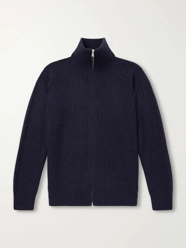 GHIAIA Barracuda Ribbed-knit Cashmere Zip-up Sweater