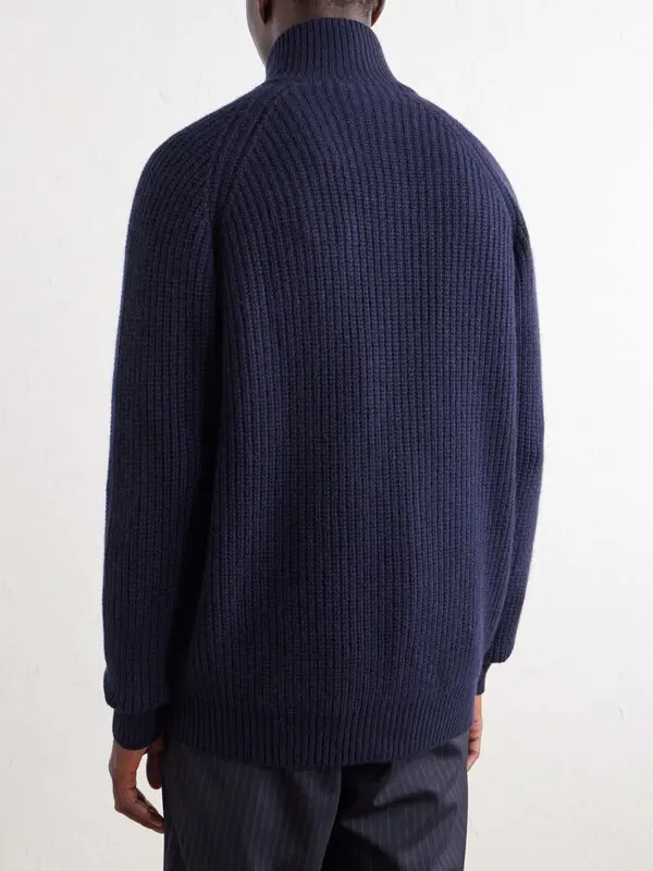 GHIAIA Barracuda Ribbed-knit Cashmere Zip-up Sweater