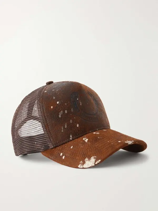 GALLERY DEPT. Chateau Ranch Debossed Paint-splattered Leather And Mesh Baseball Cap
