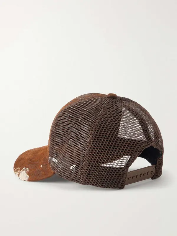 GALLERY DEPT. Chateau Ranch Debossed Paint-splattered Leather And Mesh Baseball Cap