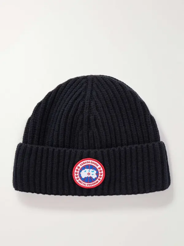 Canada Goose Logo-appliquéd Ribbed Wool And Cashmere-blend Beanie