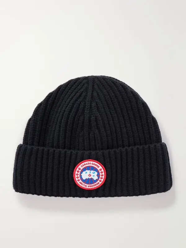 Canada Goose Logo-appliquéd Ribbed Wool And Cashmere-blend Beanie - Black