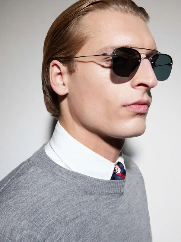 Thom Browne Aviator-style Gold-pleated Titanium Sunglasses