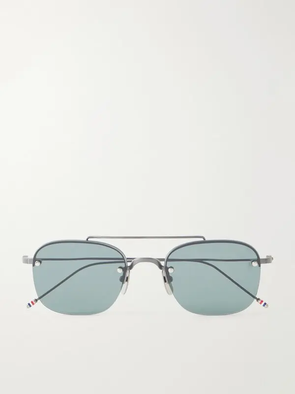 Thom Browne Aviator-style Gold-pleated Titanium Sunglasses - Silver