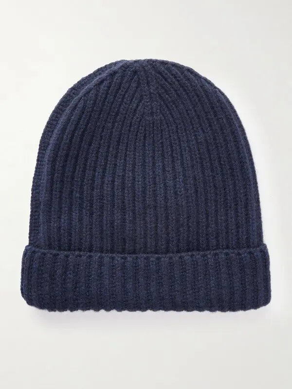 PIACENZA CASHMERE 1733 Ribbed Cashmere Beanie - Blue