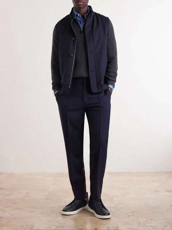 Zegna Tapered Pleated Wool-canvas Trousers