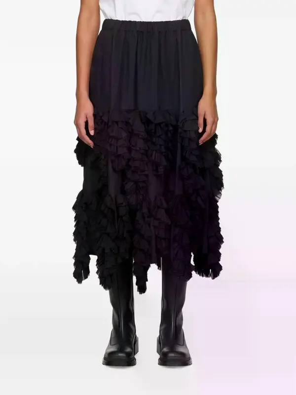Comme Des Garçons Ruffled Asymmetric Midi Skirt - Black