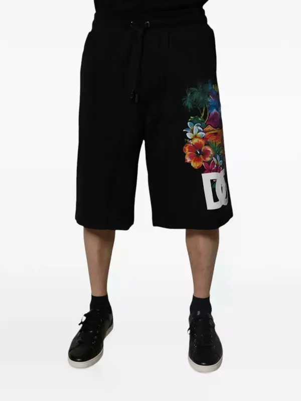 Dolce & Gabbana Tropical-print Dg Shorts - Black