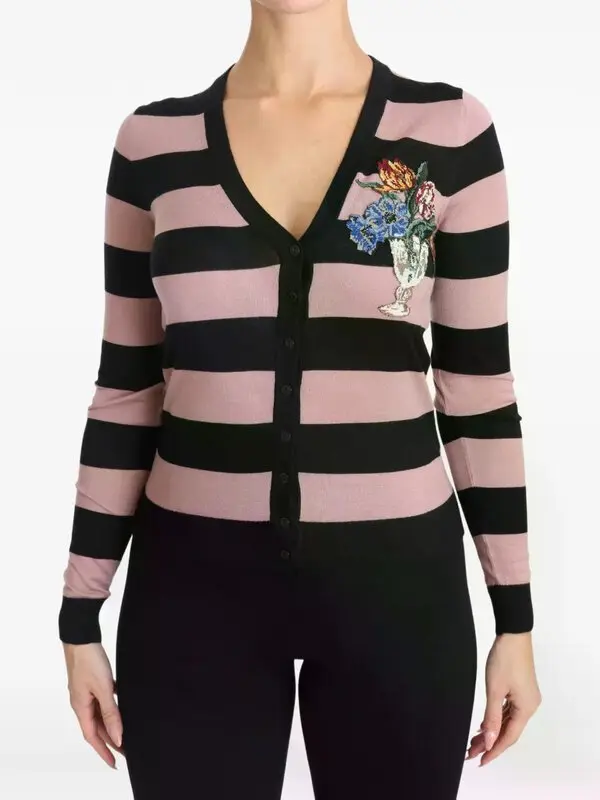 Dolce & Gabbana Striped Floral-embroidered Cardigan