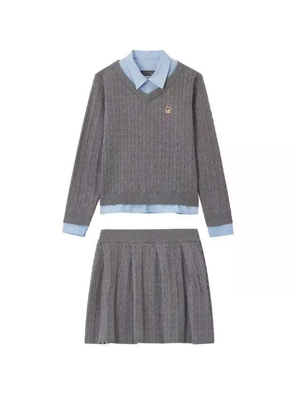 CHOCOOLATE Cable-knit Logo-patch Sweater And Skirt Set