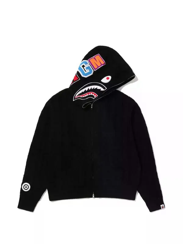 A BATHING APE Shark Cable-knit Hoodie - Black