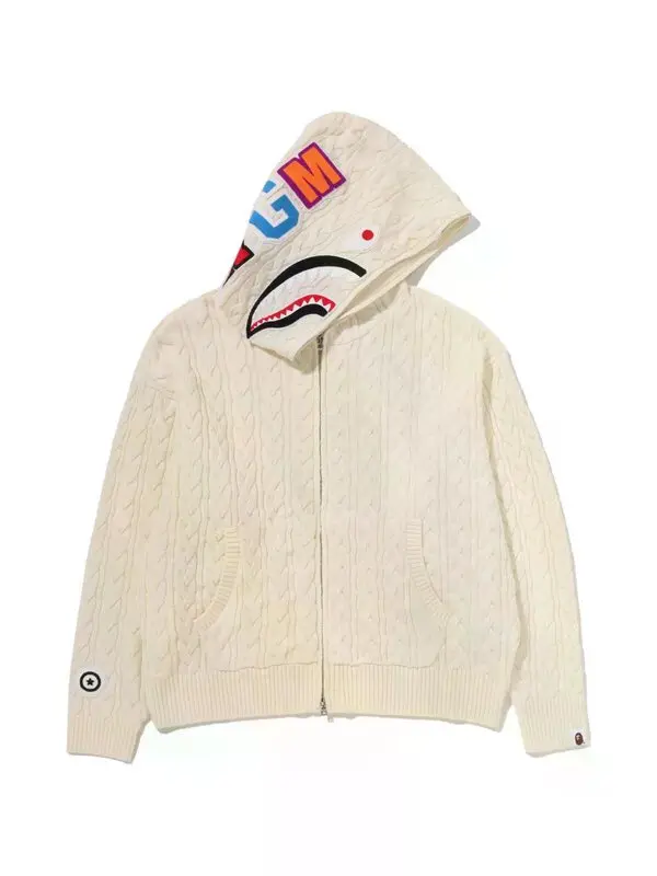 A BATHING APE Shark Cable-knit Hoodie - Neutrals