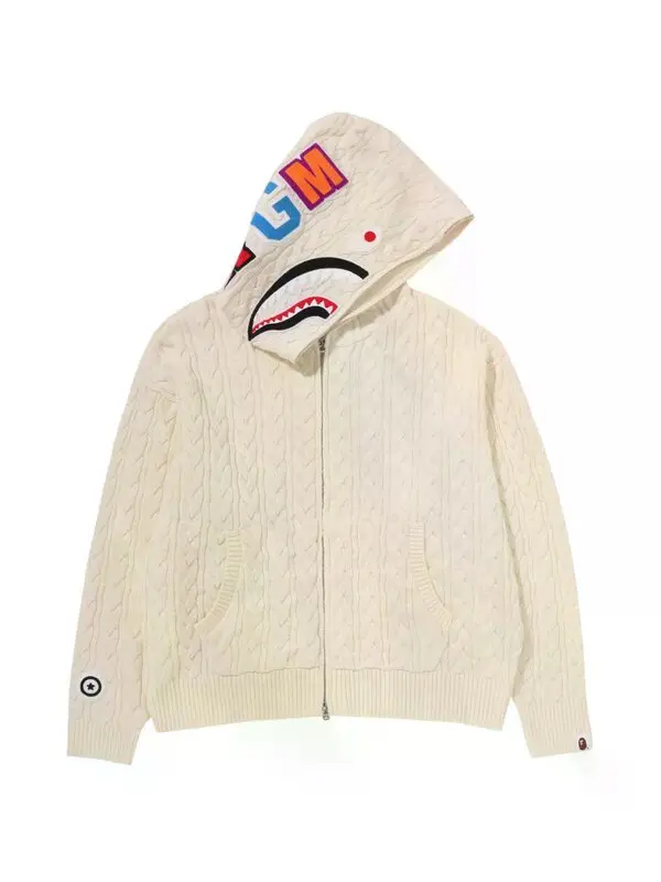 A BATHING APE Shark Cable-knit Hoodie - Neutrals