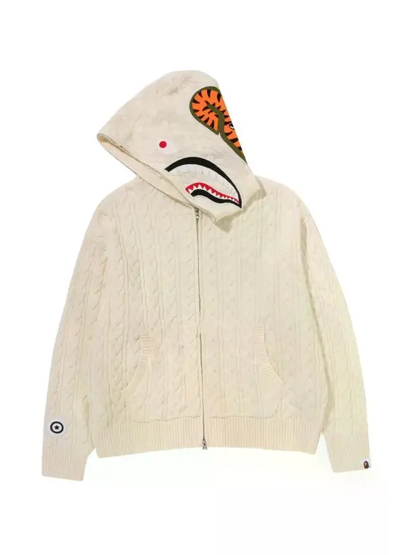 A BATHING APE Shark Cable-knit Hoodie - Neutrals