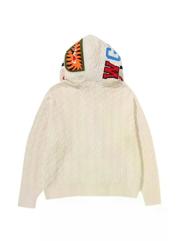 A BATHING APE Shark Cable-knit Hoodie - Neutrals