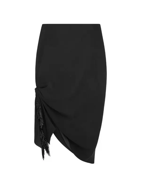 16Arlington Ofanto Draped Fringe-trimmed Midi Skirt - Black
