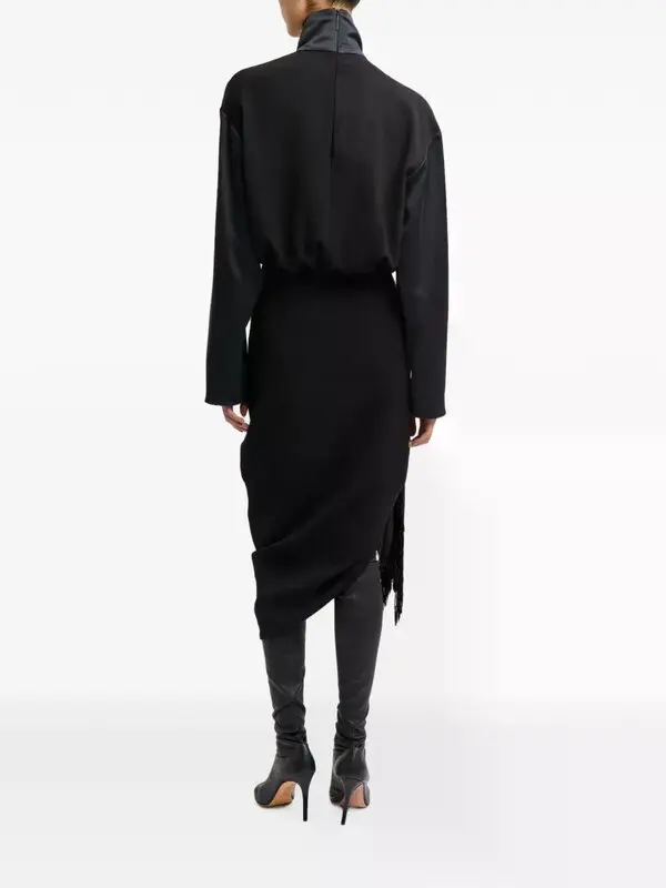 16Arlington Ofanto Draped Fringe-trimmed Midi Skirt