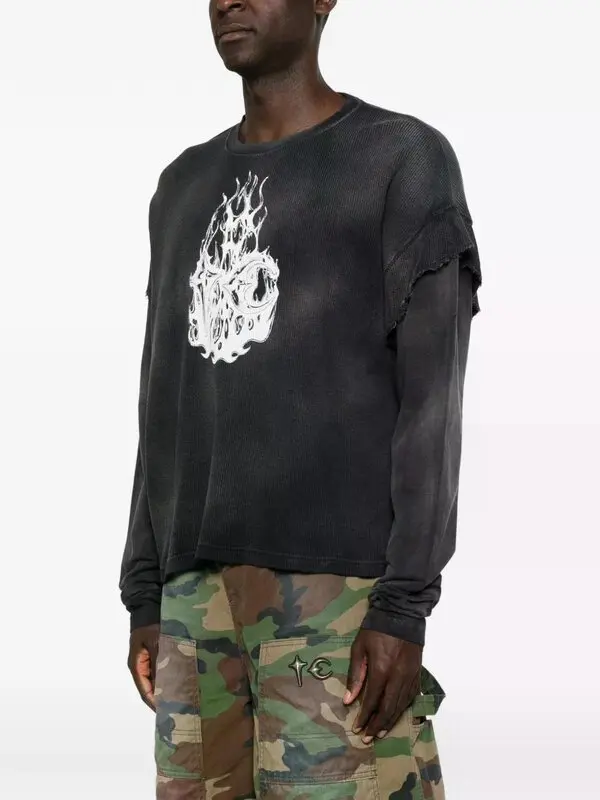 THUG CLUB Graphic-print Layered-sleeve Sweatshirt