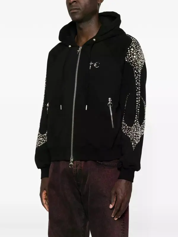 THUG CLUB Stud-embellished Zip-up Hoodie