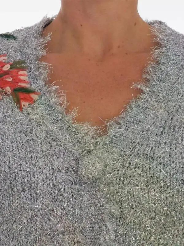 Dolce & Gabbana Floral-appliqué Metallic Cardigan