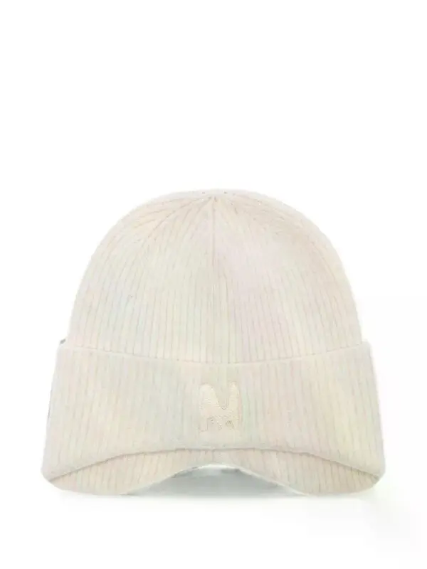 MSGM Ribbed-knit Embroidered Beanie Hat - Neutrals