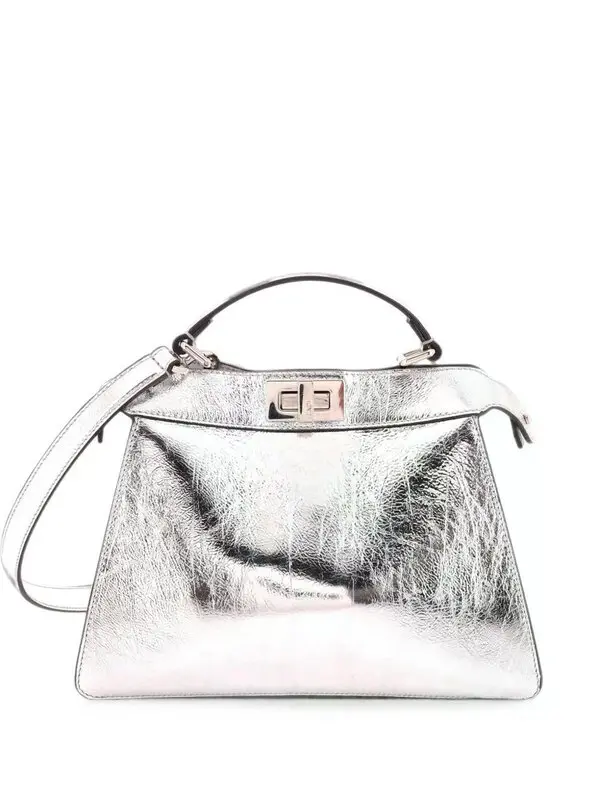 Fendi Peekaboo Iseeu Bag Metallic Leather Small Shoulder Bag - Silver