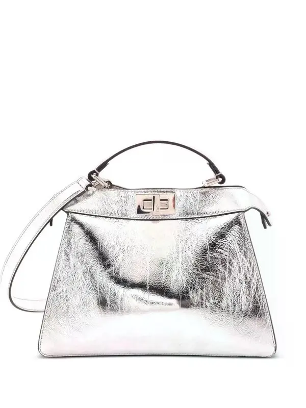 Fendi Peekaboo Iseeu Bag Metallic Leather Small Shoulder Bag - Silver