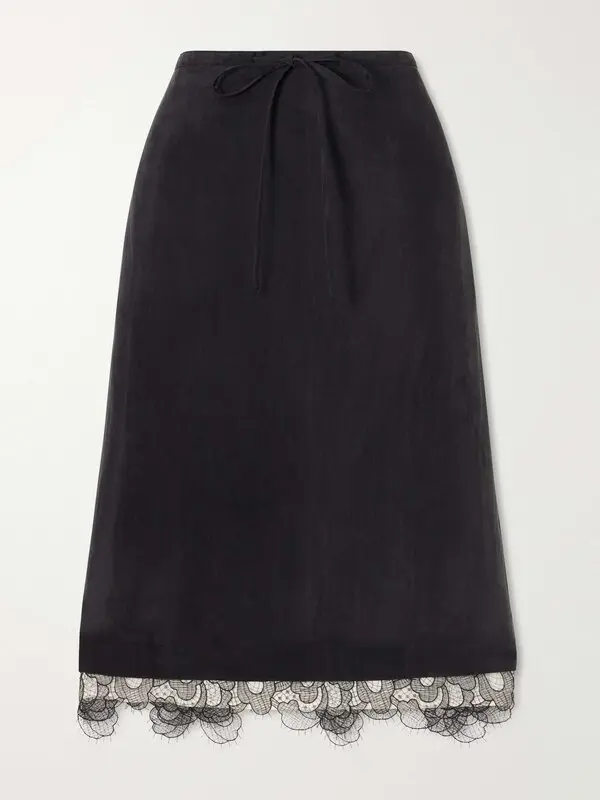 Studio Nicholson Alder Lace-trimmed Lyocell-twill Midi Skirt