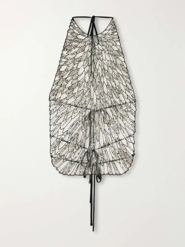 Attico Tie-detailed Sequin-embellished Tulle Tank