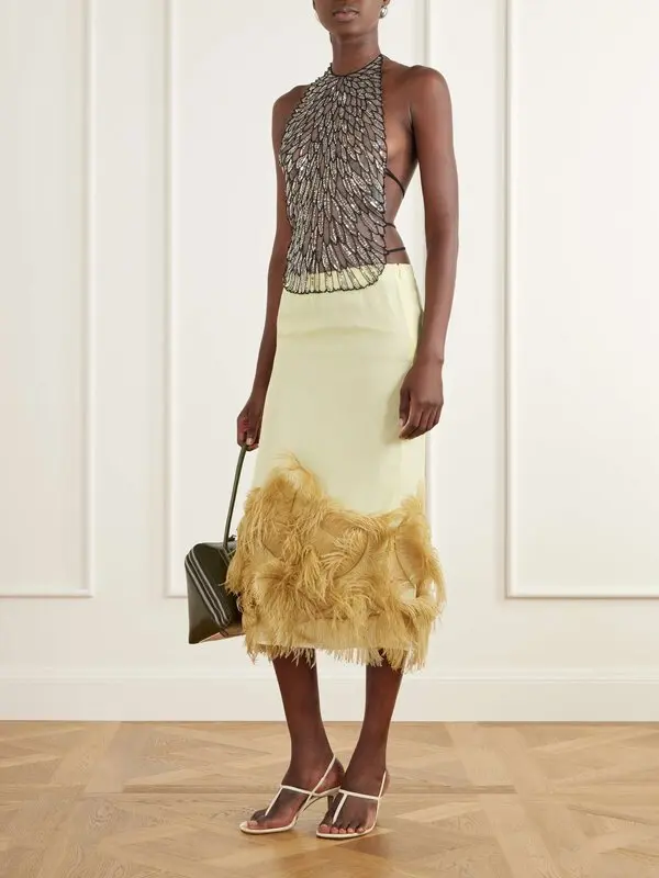 Attico Tie-detailed Sequin-embellished Tulle Tank