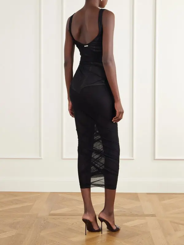Attico Bustier Stretch-tulle Midi Dress