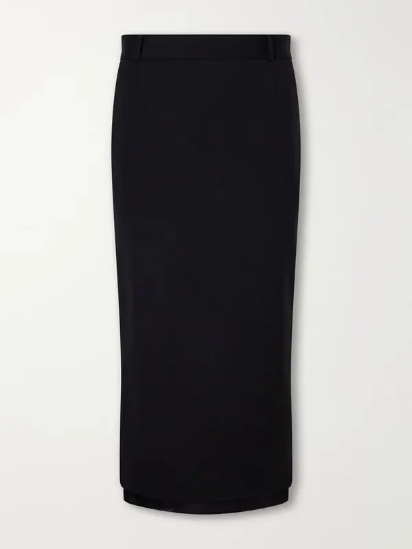 Attico Layered Satin-trimmed Wool-blend Garbadine Midi Skirt