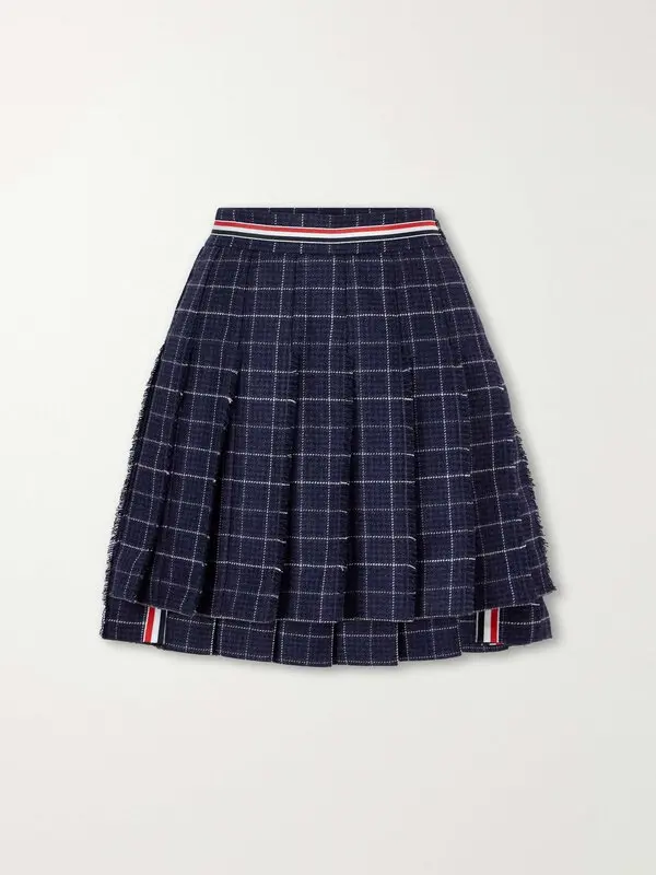 Thom Browne Frayed Pleated Checked Mini Skirt