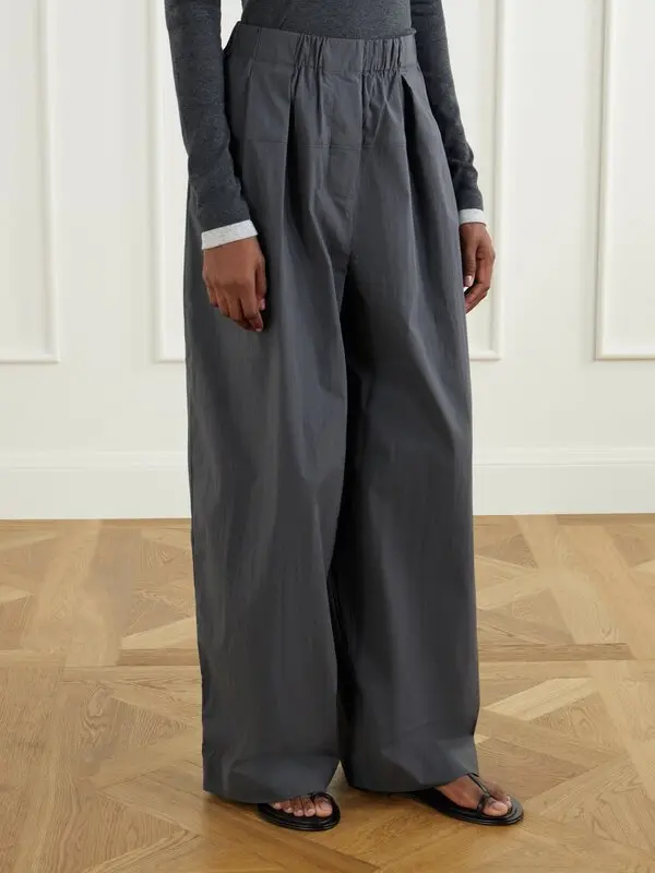ST. AGNI Pleated Cotton-blend Shell Wide-leg Pants - Gray