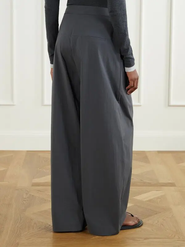 ST. AGNI Pleated Cotton-blend Shell Wide-leg Pants - Gray