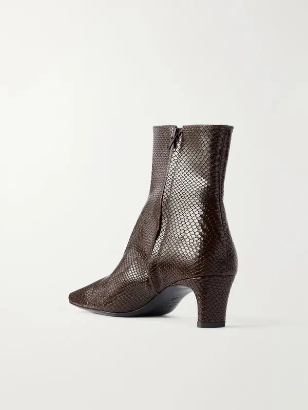 Staud Wally Snake-effect Leather Ankle Boots - Brown