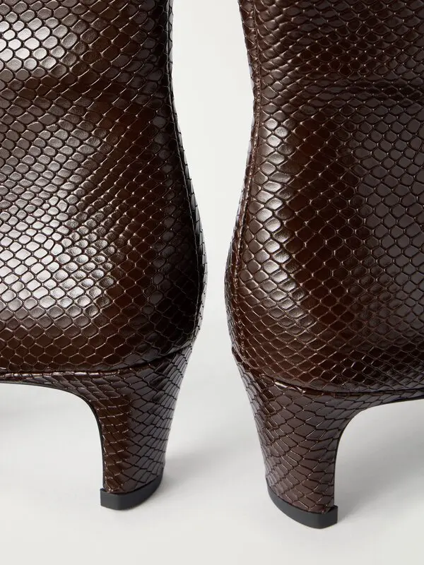 Staud Wally Snake-effect Leather Ankle Boots - Brown