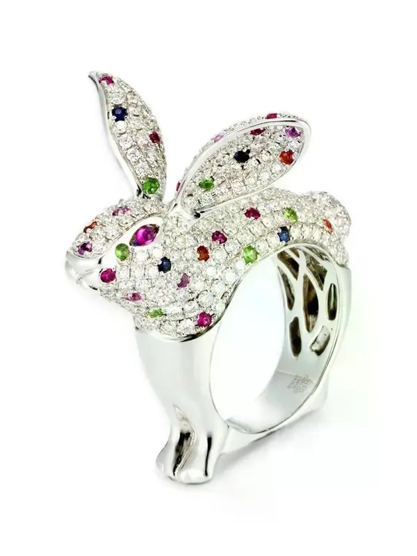 MIO HARUTAKA Bunny Diamond And Sapphire Ring - Silver