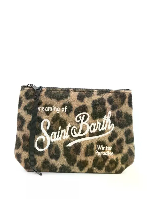 MC2 SAINT BARTH Zebra-print Logo-embroidered Clutch Bag - Brown