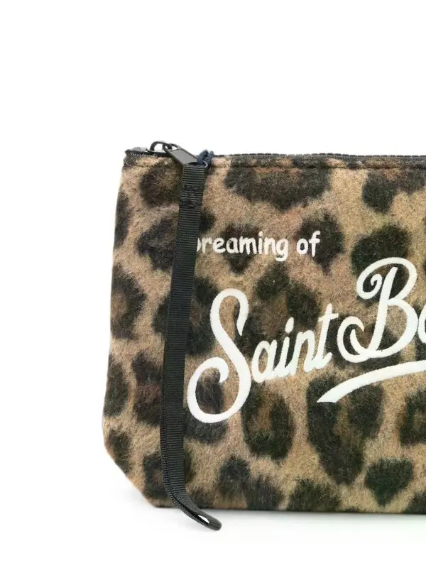 MC2 SAINT BARTH Zebra-print Logo-embroidered Clutch Bag - Brown