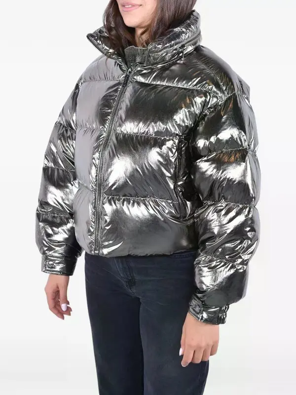 Michael Kors Metallic Nylon Ciré Puffer Jacket