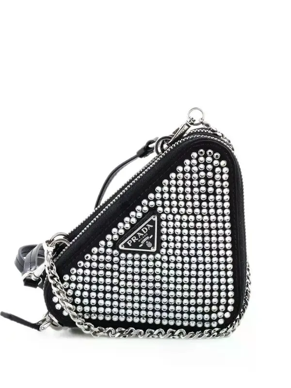 Prada Triangle Double Pouch Crystal Embellished Satin Mini Crossbody Bag