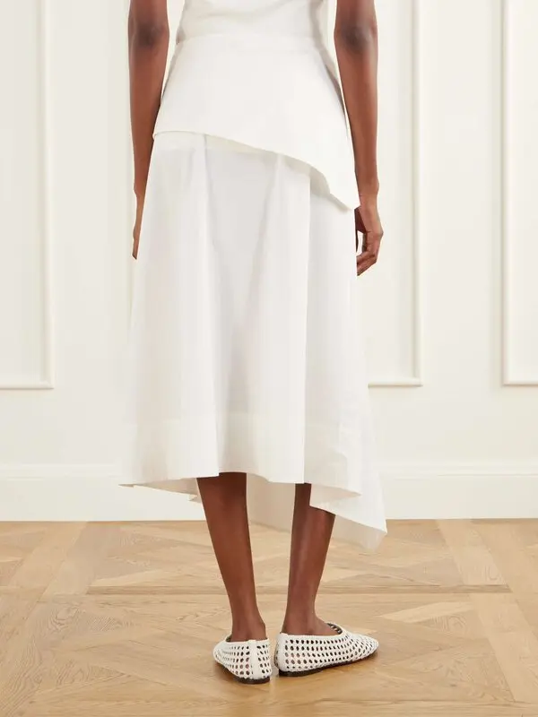 ST. AGNI Belted Asymmetric Cotton-blend Poplin Midi Skirt