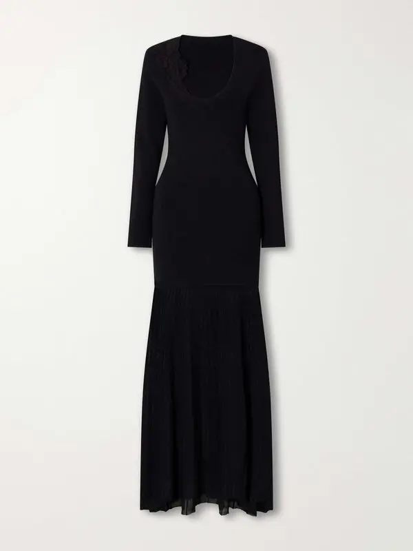 SIR. Aylu Lace-appliqué Contrast-panel Stretch-knit Maxi Dress - Black